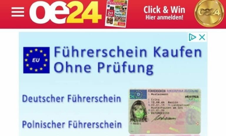 Fellner-Blatt „oe24“ wirbt für „Führerscheinkauf ohne Prüfung ...